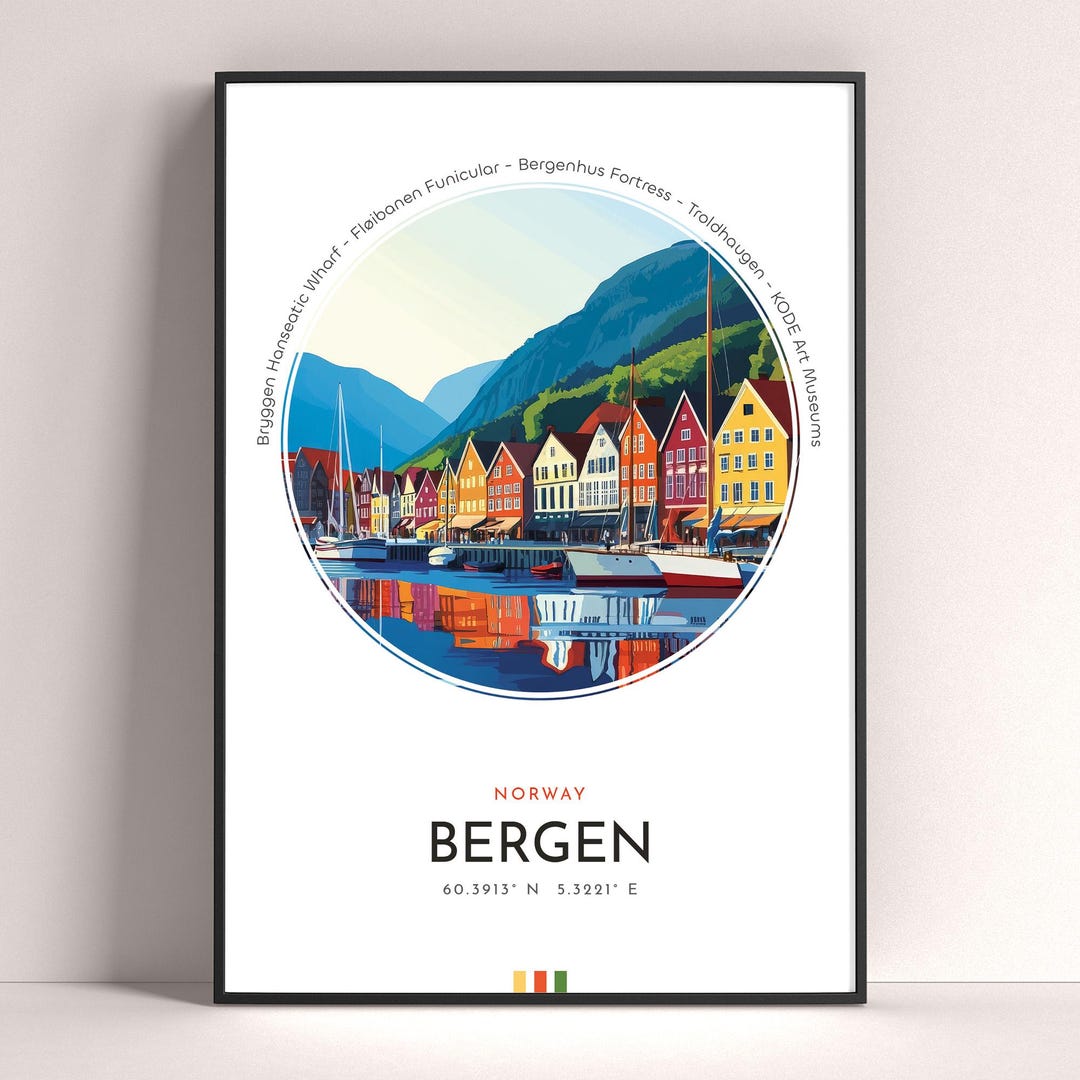 Bergen City Poster, Norway Travel Print, Printable Wall Art, Travel ...