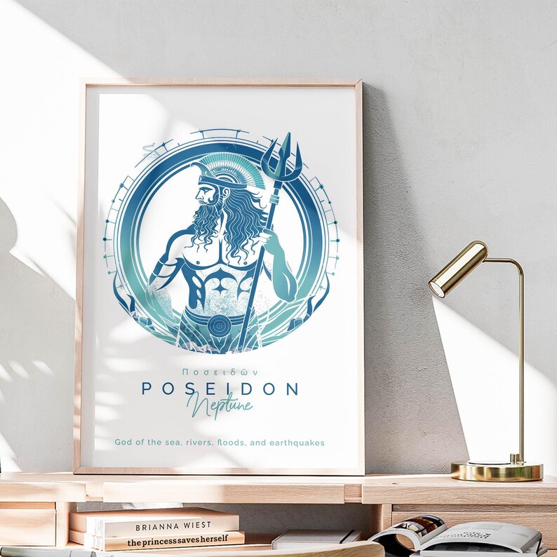 Poseidon Neptune Greek God Print, Poseidon Modern Poster, Greek ...