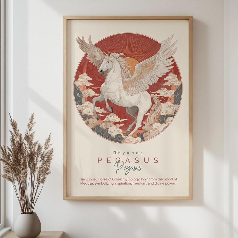 Pegasus Pegasos Mythical Creature Poster, Greek Mythology Wall Art ...