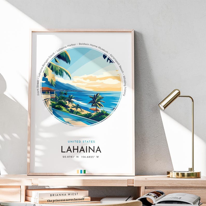 Lahaina City Poster, Hawaii Travel Print, United States Modern Wall Art ...