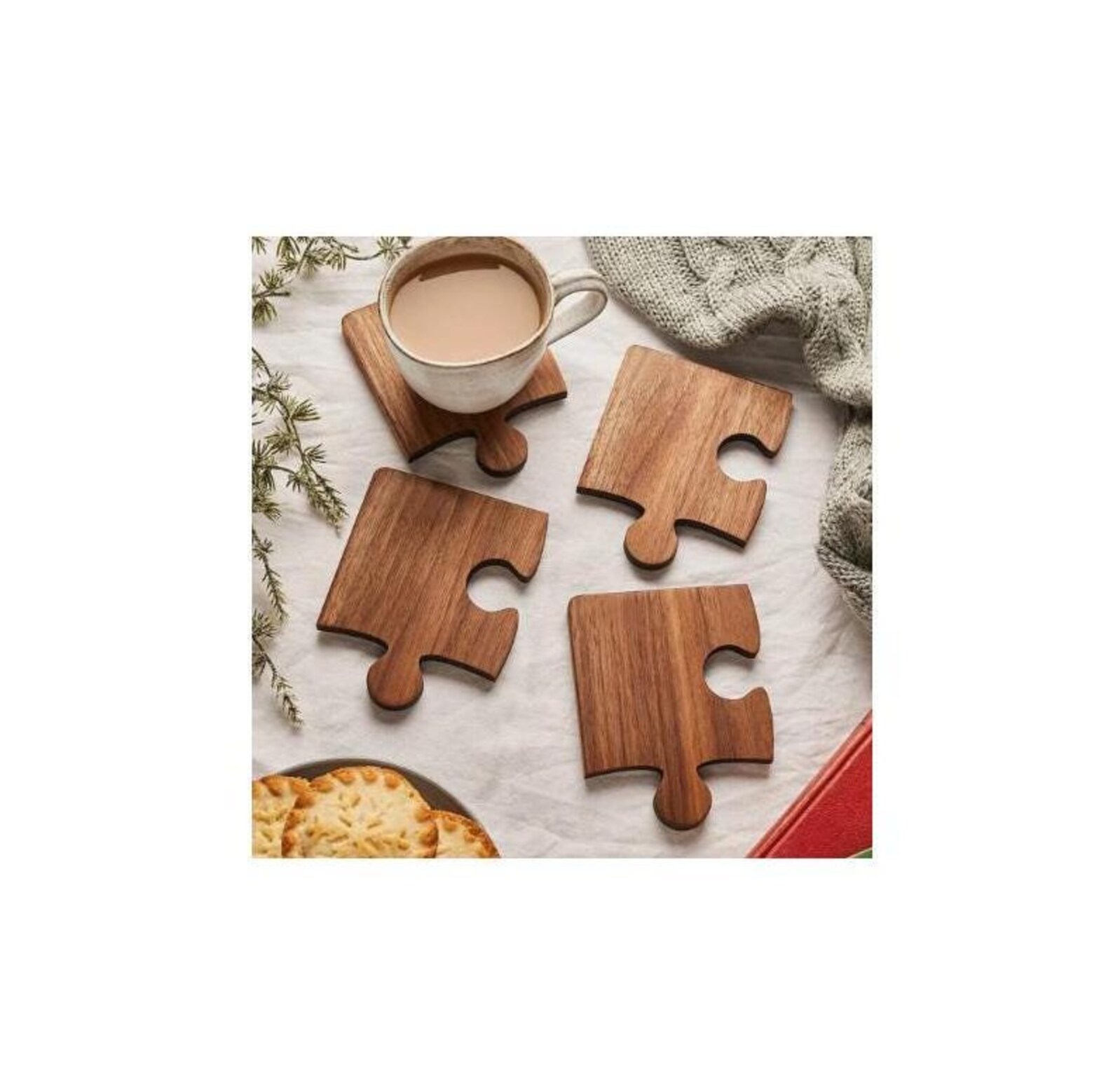Wooden Patterned Puzzle MDF Coaster Set of 4 10x10 Cm Desktop ...