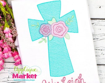 Cross With Flowers Applique Machine Embroidery Design Digital - Etsy