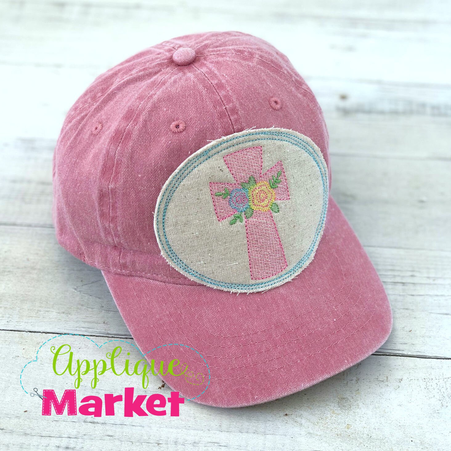 Machine Embroidery Applique Design Cross Flowers Sketch Hat Patch ...