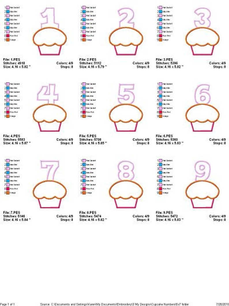 Machine Embroidery Design Applique Cupcake Numbers INSTANT | Etsy
