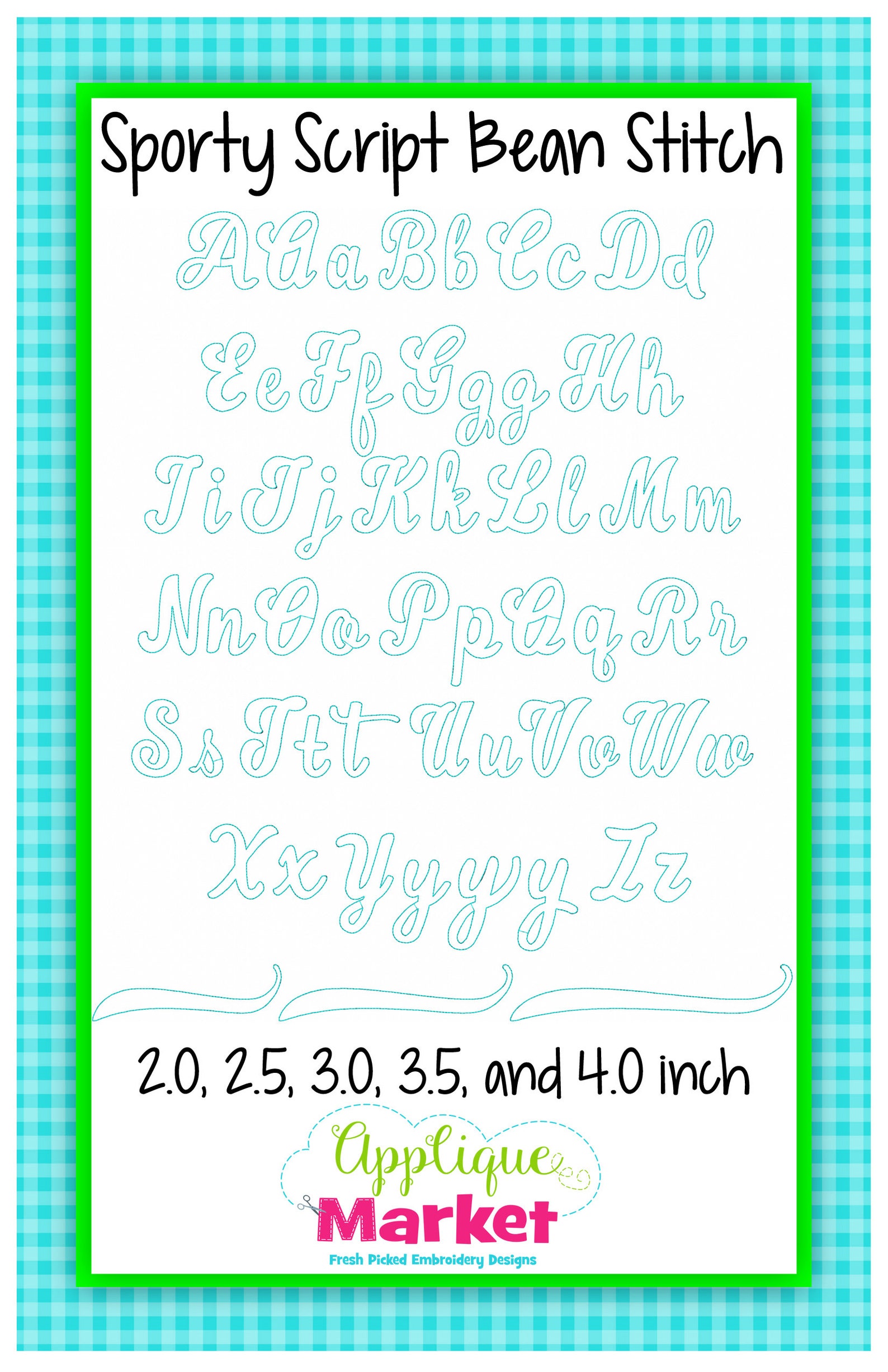 Machine Embroidery Sporty Script Cursive Applique Bean Stitch - Etsy