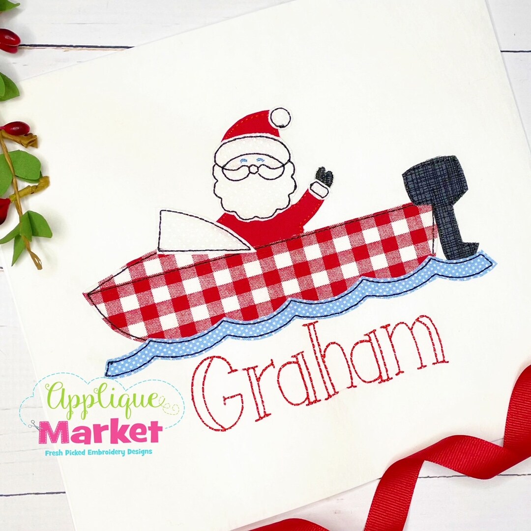 Machine Embroidery Design Christmas Ski Boat Santa Bean Stitch INSTANT ...