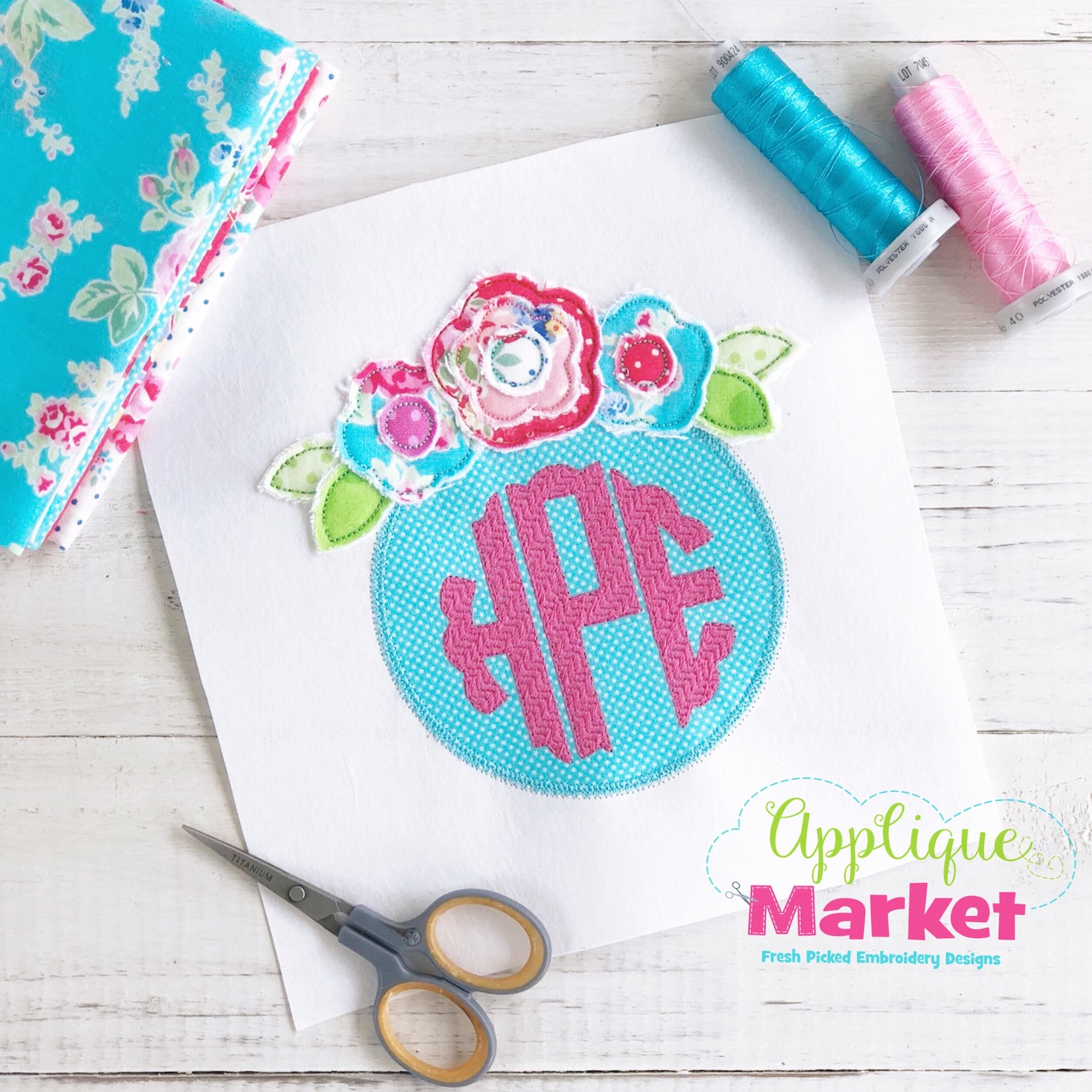 Machine Embroidery Design Applique Vintage Flower Monogram | Etsy