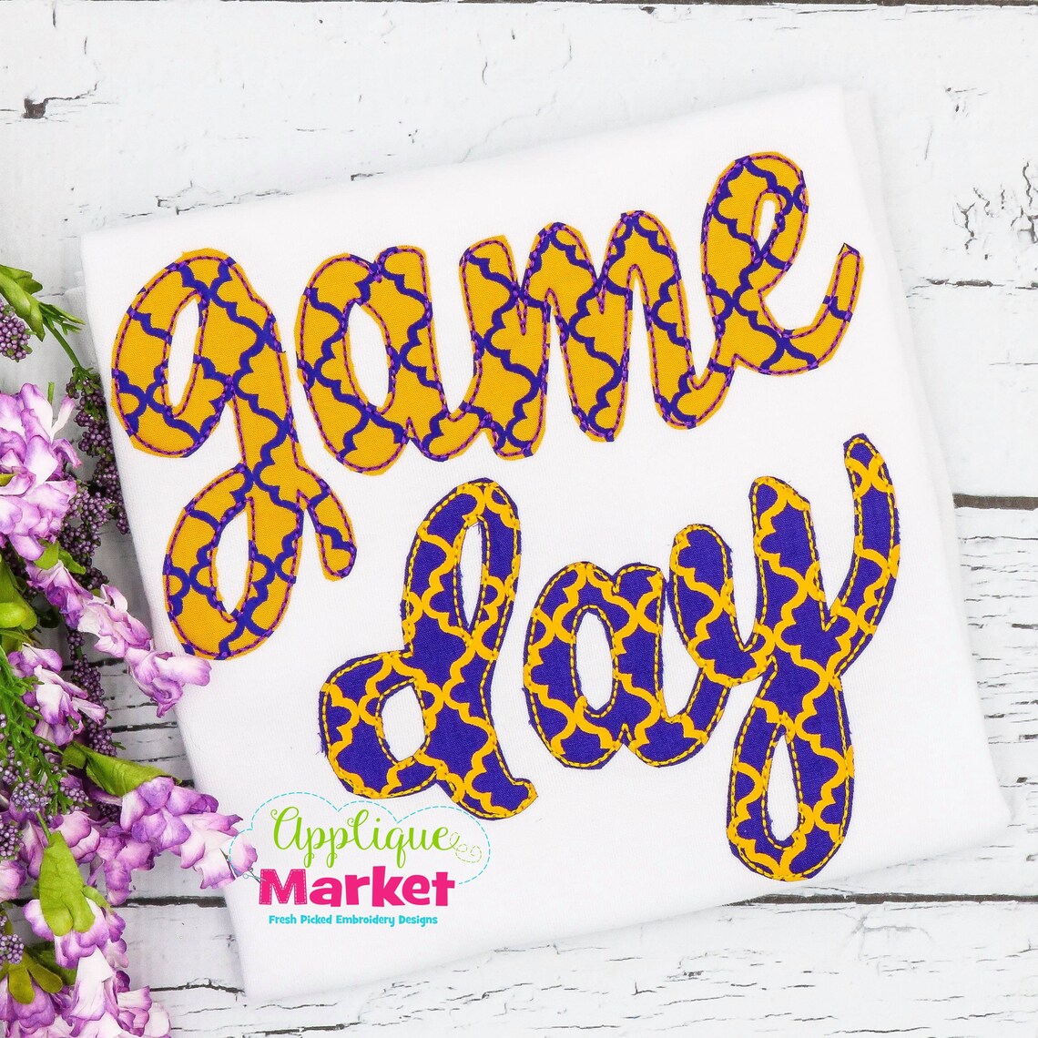 Machine Embroidery Design Applique Game Day Cursive Bean Stitch INSTANT ...