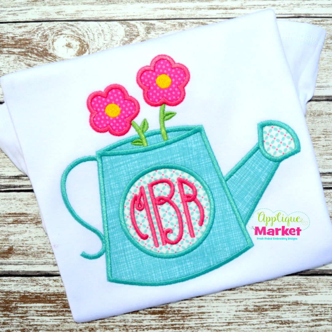 Machine Embroidery Design Embroidery Watering Can Monogram Applique ...