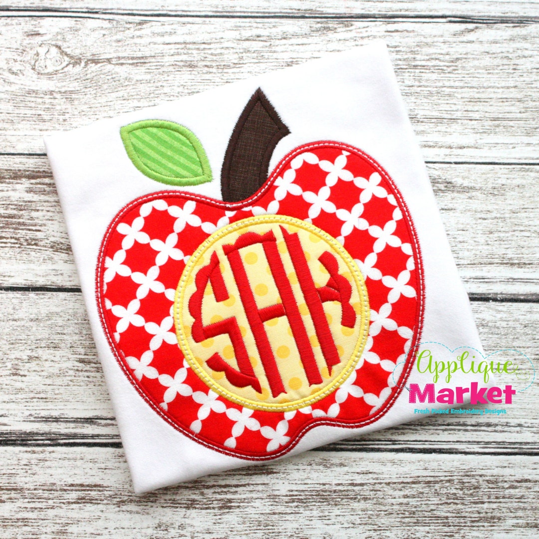 Machine Embroidery Design Embroidery Apple Circle Monogram Applique ...