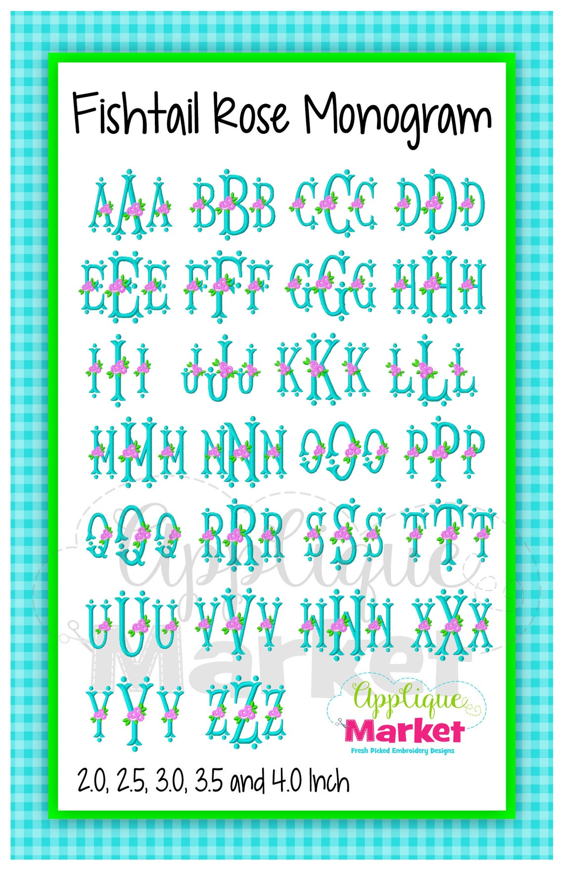 Machine Embroidery Design Fishtail Rose Monogram Alphabet Font - Etsy