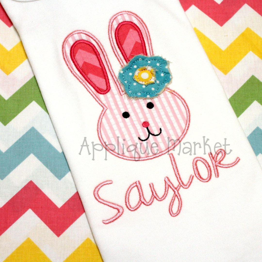 Machine Embroidery Design Applique Bunny Face With Flower INSTANT ...