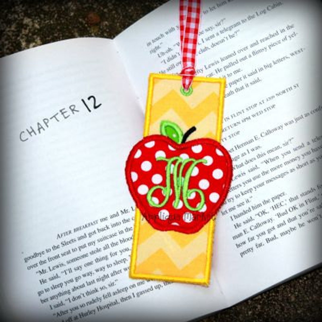 Machine Embroidery Design Applique Apple Bookmark INSTANT DOWNLOAD - Etsy
