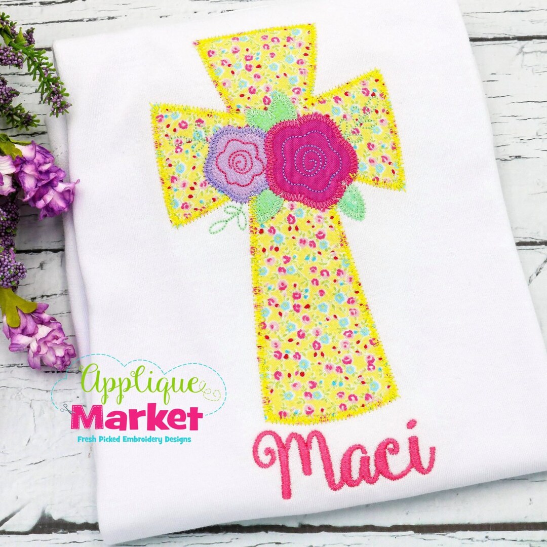 Machine Embroidery Design Applique Cross Flowers Zig Zag INSTANT ...