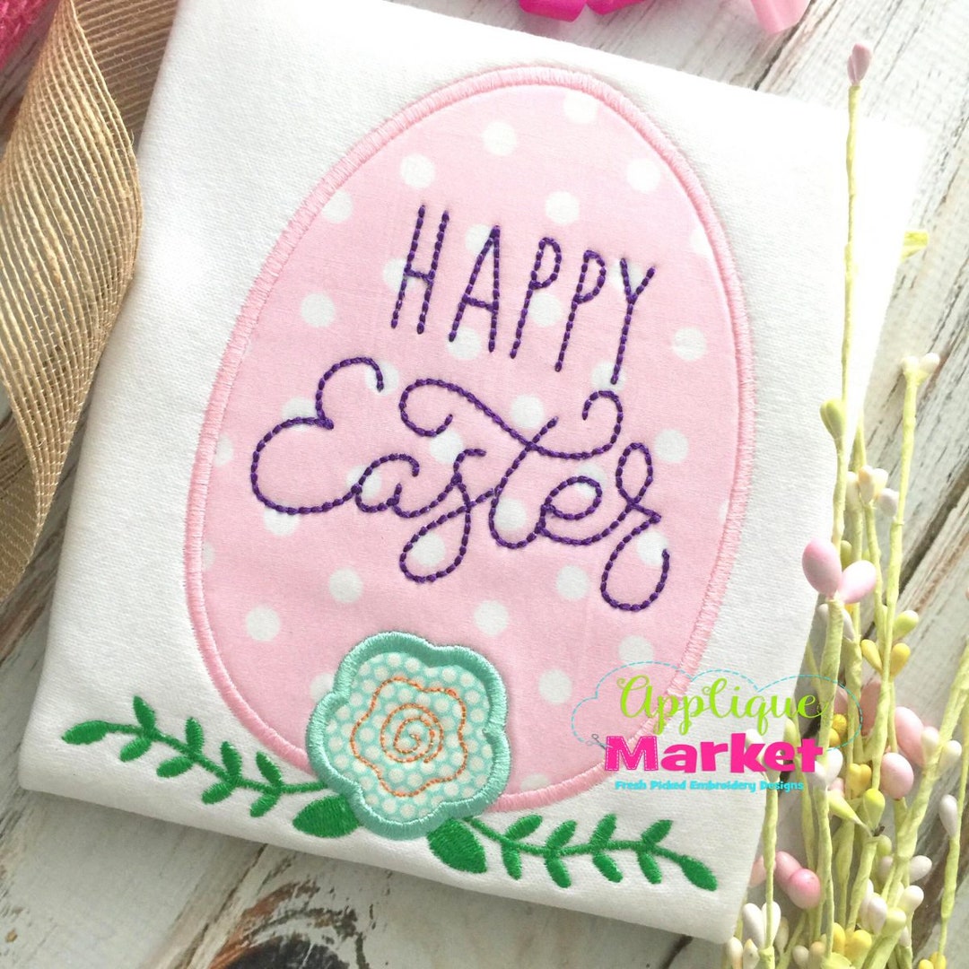 Machine Embroidery Design Applique Egg Flower Happy Easter Satin ...