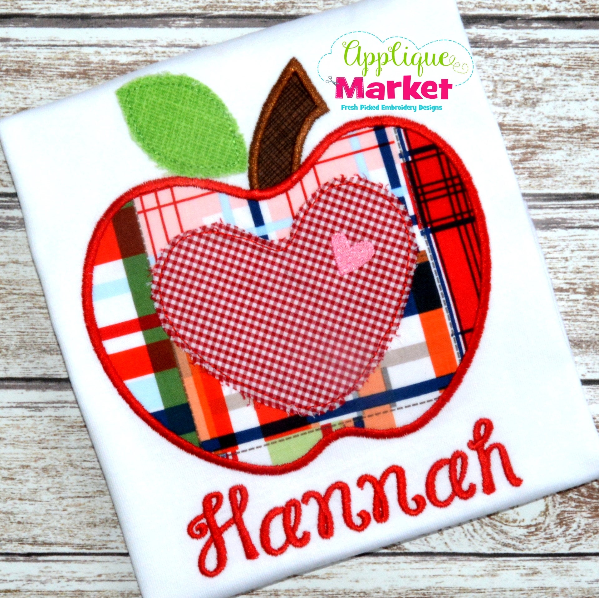 Machine Embroidery Design Applique Apple with Heart INSTANT | Etsy