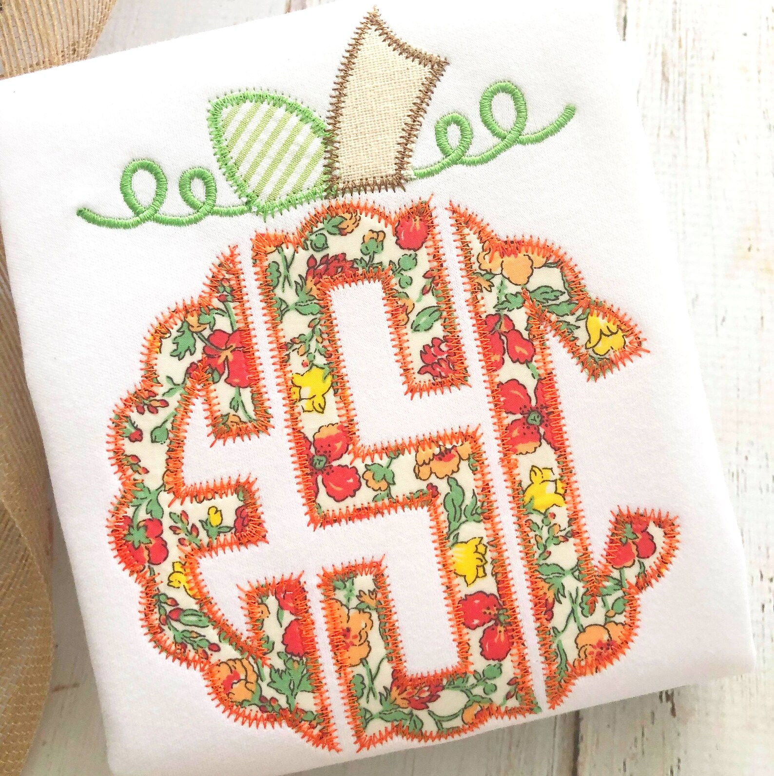 Machine Embroidery Design Pumpkin Monogram Top Topper Zig Zag INSTANT ...
