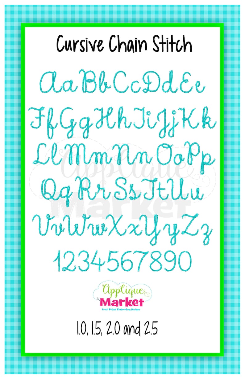 Machine Embroidery Design Cursive Chain Stitch Font Alphabet INSTANT ...