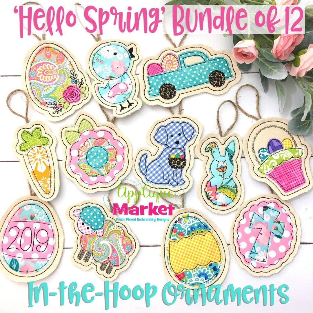 Machine Embroidery Design Applique in the Hoop Ornament Hello Spring ...