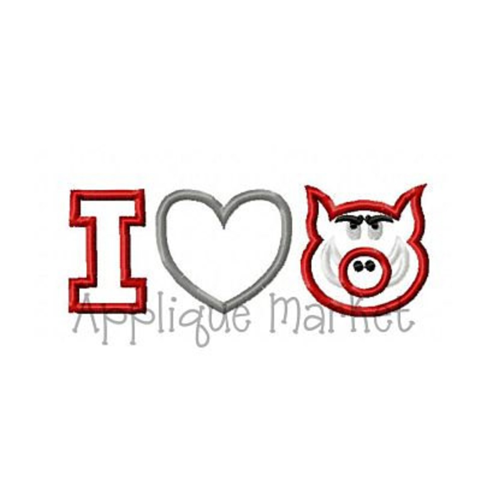 Machine Embroidery Design Applique I Heart Hog INSTANT DOWNLOAD - Etsy