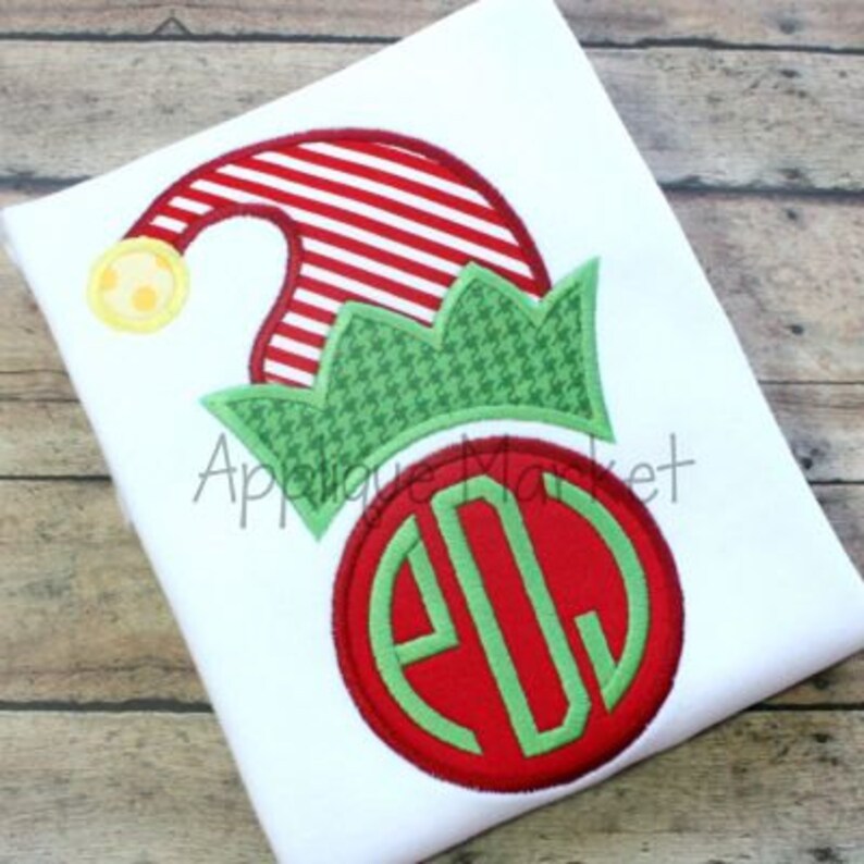 Machine Embroidery Design Applique Elf Hat Circle Monogram INSTANT ...