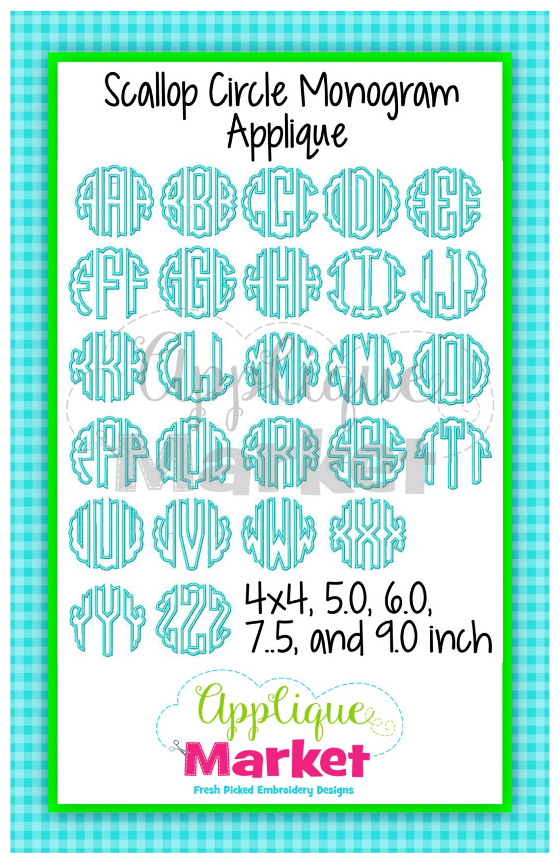 Machine Embroidery Design Round Scallop Applique Monogram Font - Etsy