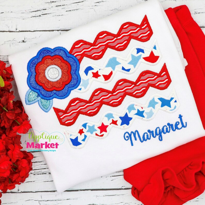 Machine Embroidery Design Applique Flag Flower Satin INSTANT | Etsy