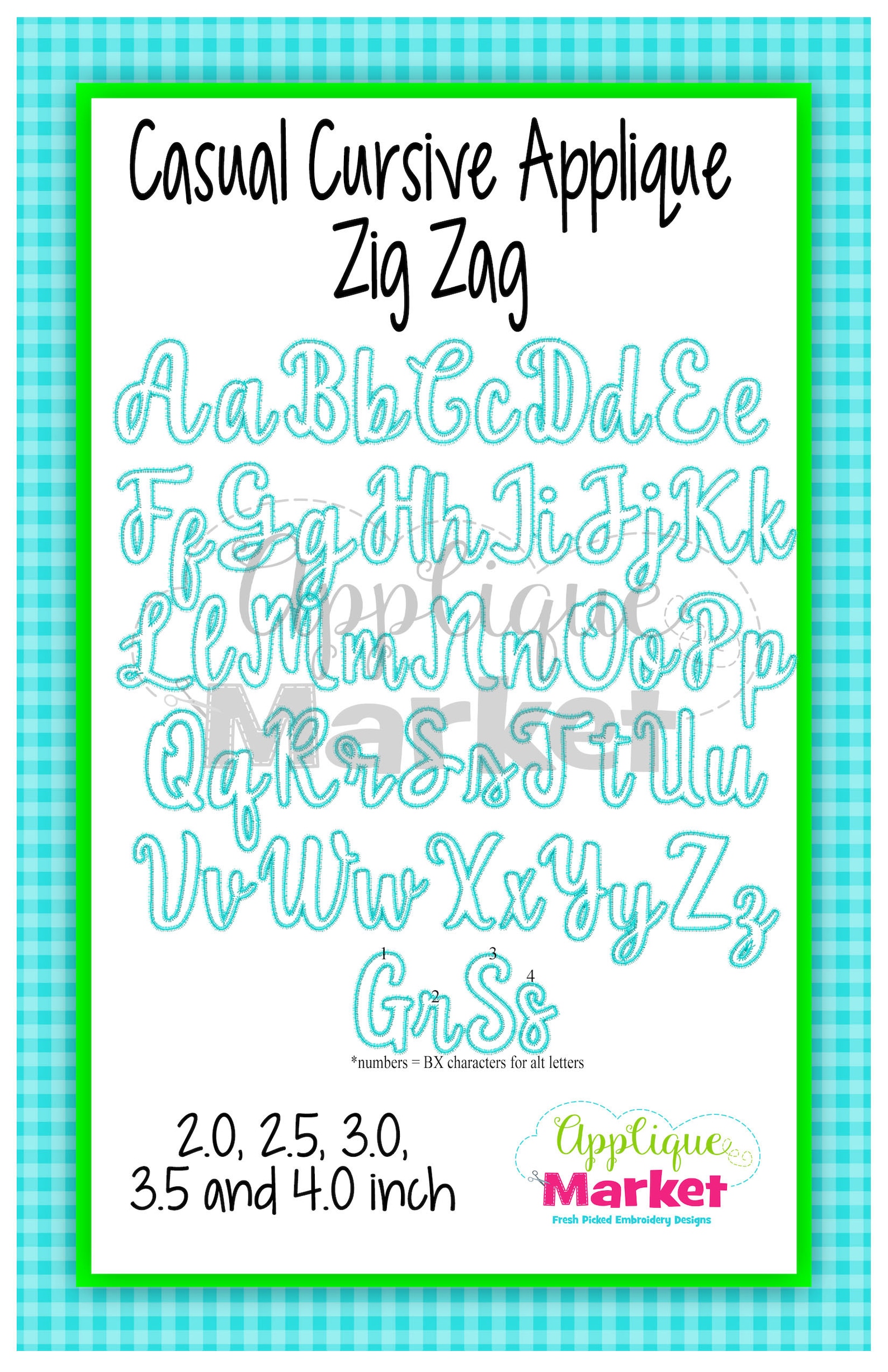 Machine Embroidery Design Casual Cursive Applique Alphabet Zig Zag Font ...