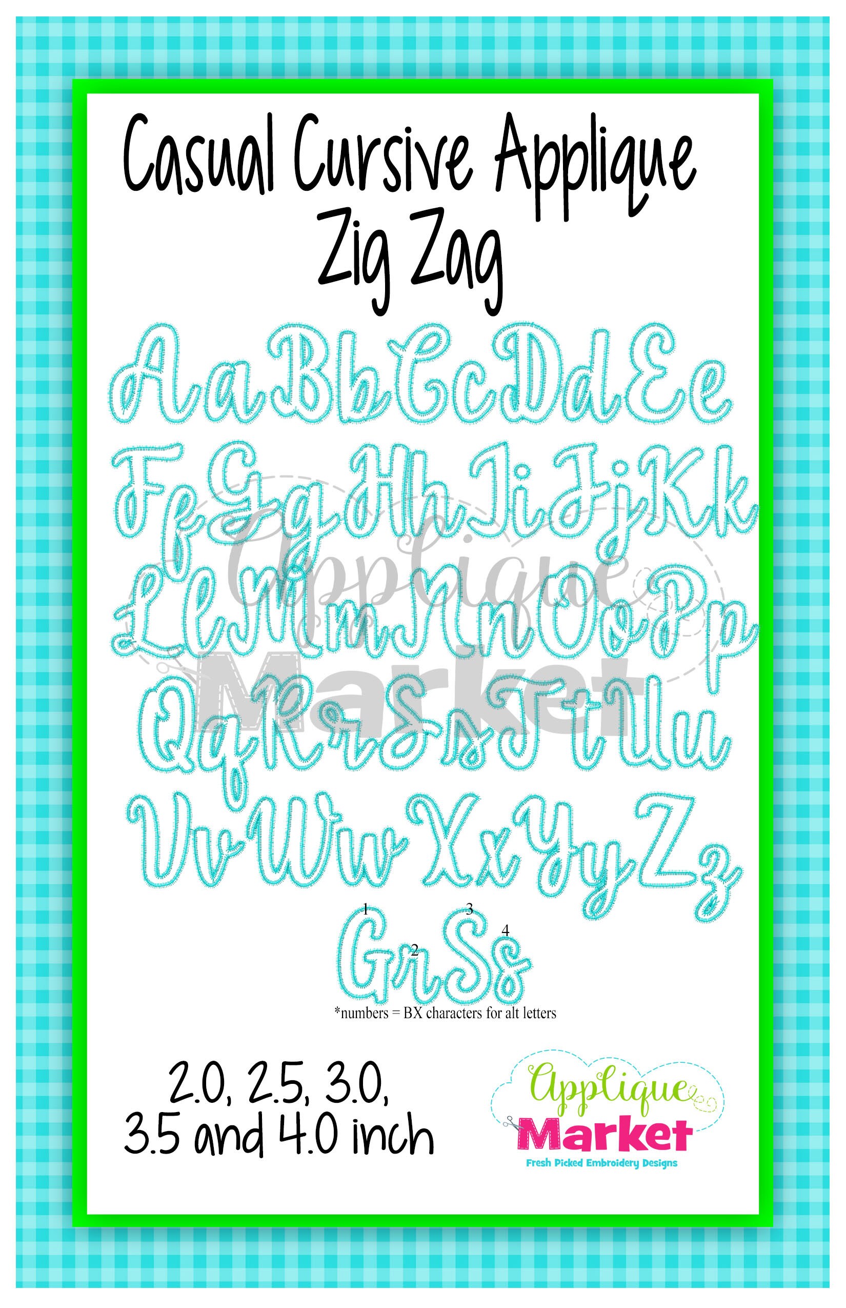 Machine Embroidery Design Casual Cursive Applique Alphabet Zig Zag Font ...