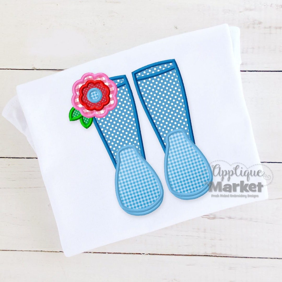 Machine Embroidery Design Embroidery Rain Boot Flower Satin Applique ...
