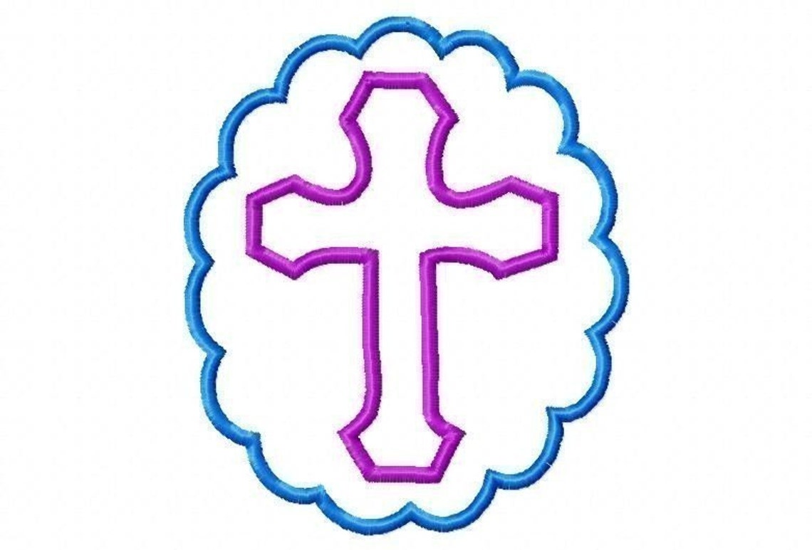 Machine Embroidery Design Applique Cross With Scallop Frame INSTANT ...