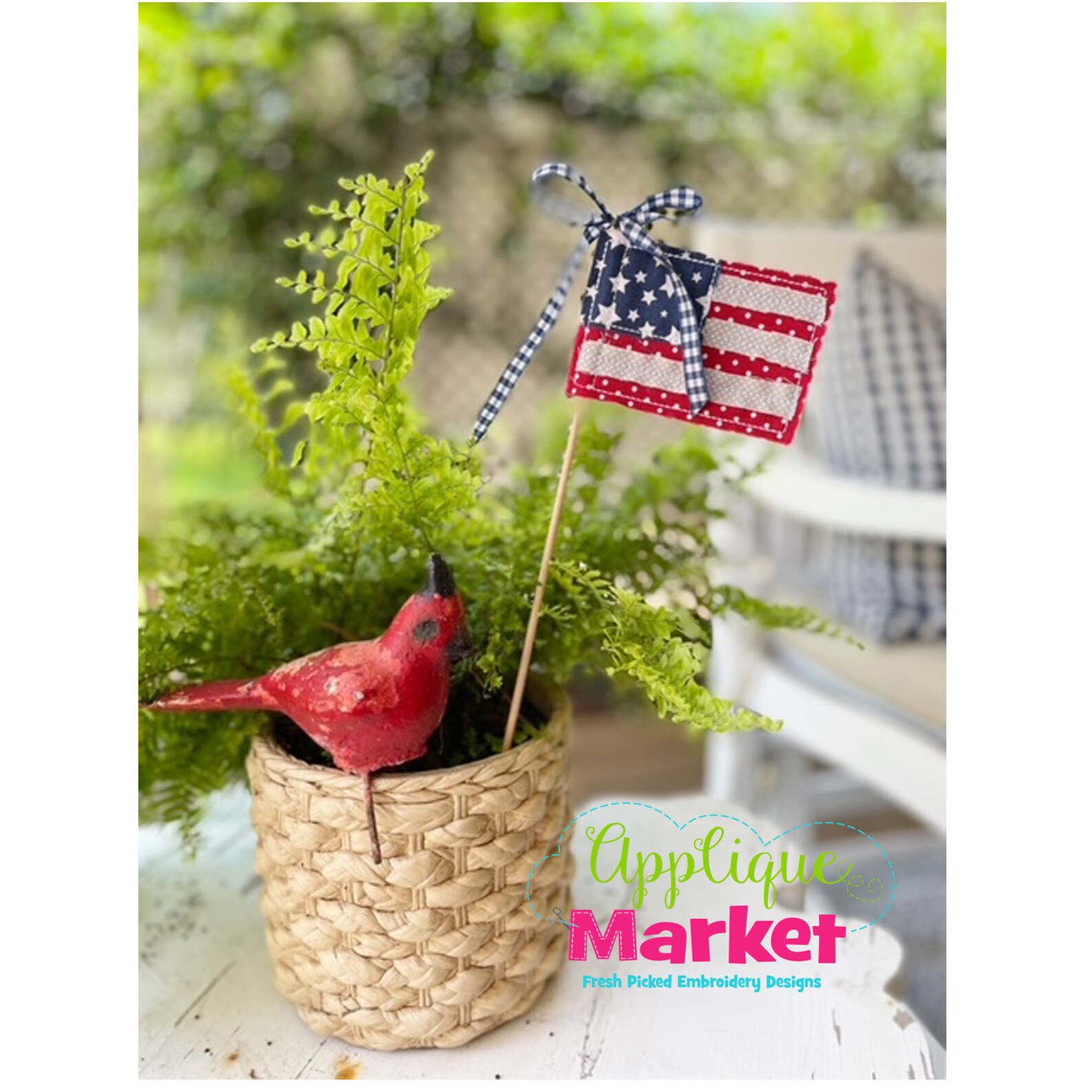 Machine Embroidery Design in the Hoop Flag Frayed Strips Plant | Etsy