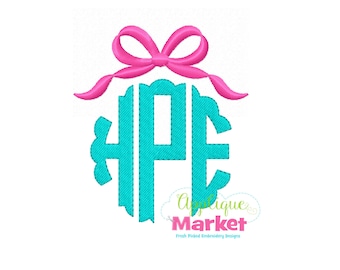 Bow Monogram Topper Satin Stitch Machine Embroidery Design - Etsy