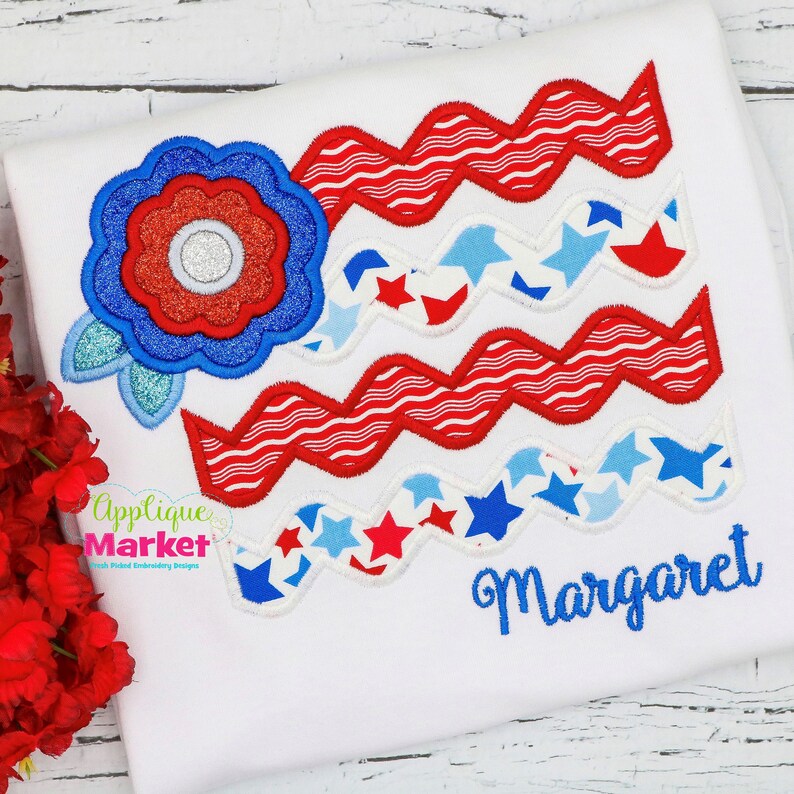 Machine Embroidery Design Applique Flag Flower Satin INSTANT | Etsy
