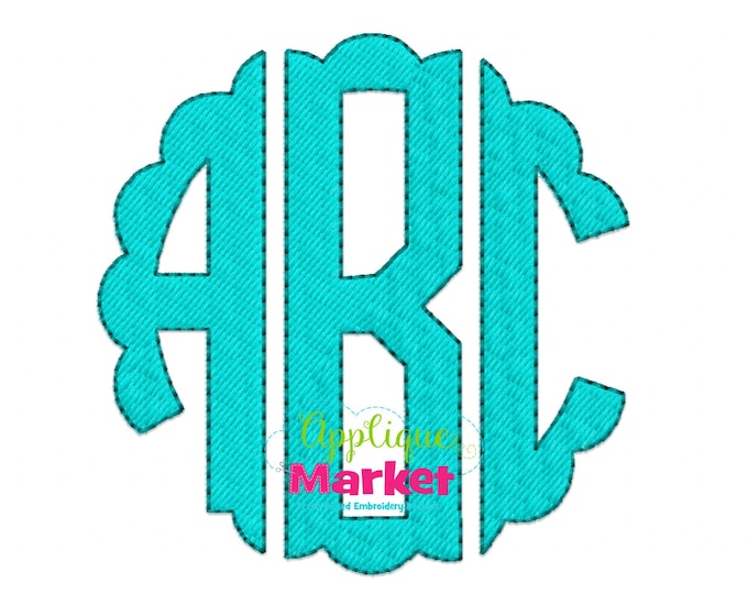 Machine Embroidery Design Scallop Circle Monogram Font Filled With ...