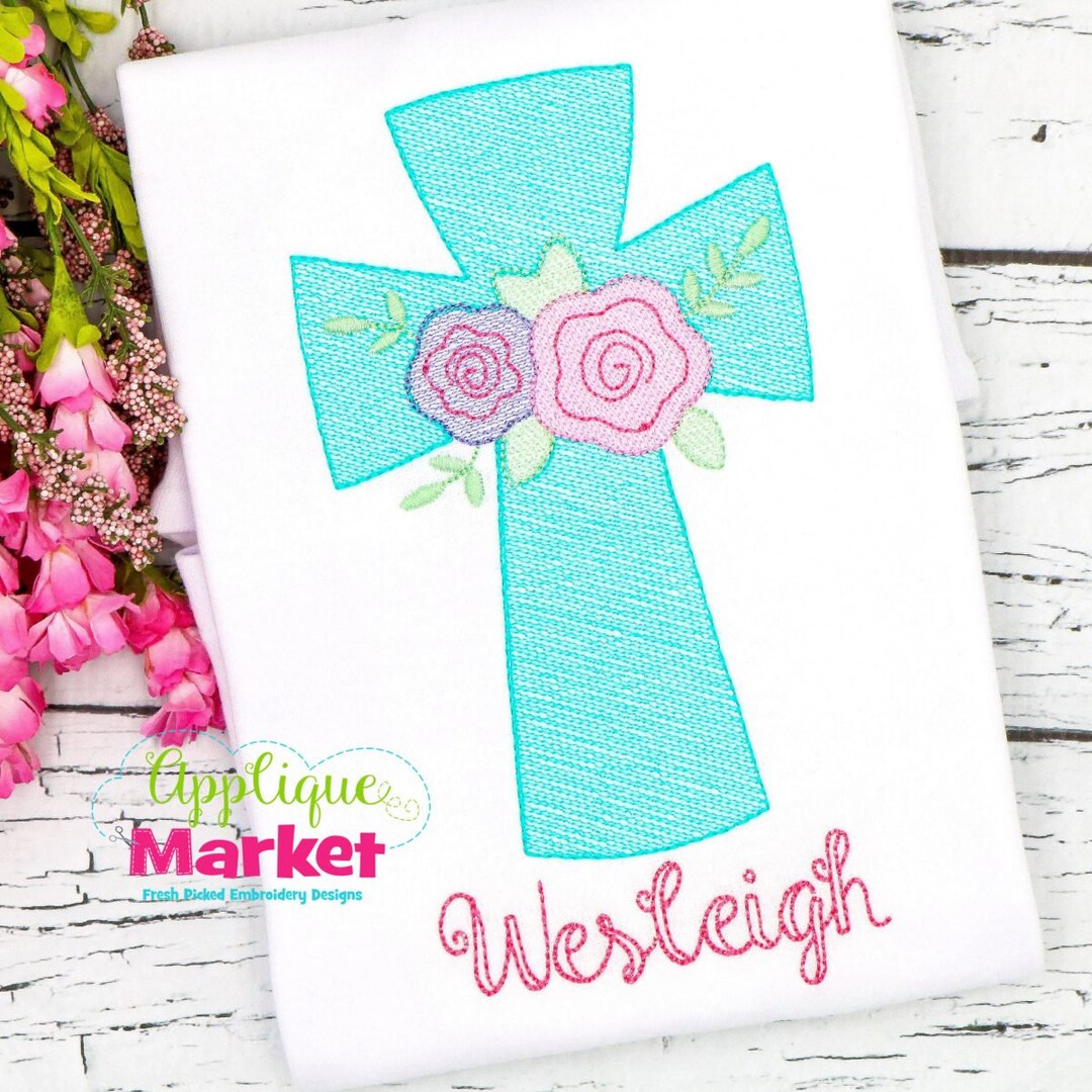 Machine Embroidery Design Applique Cross Flowers Sketch INSTANT ...