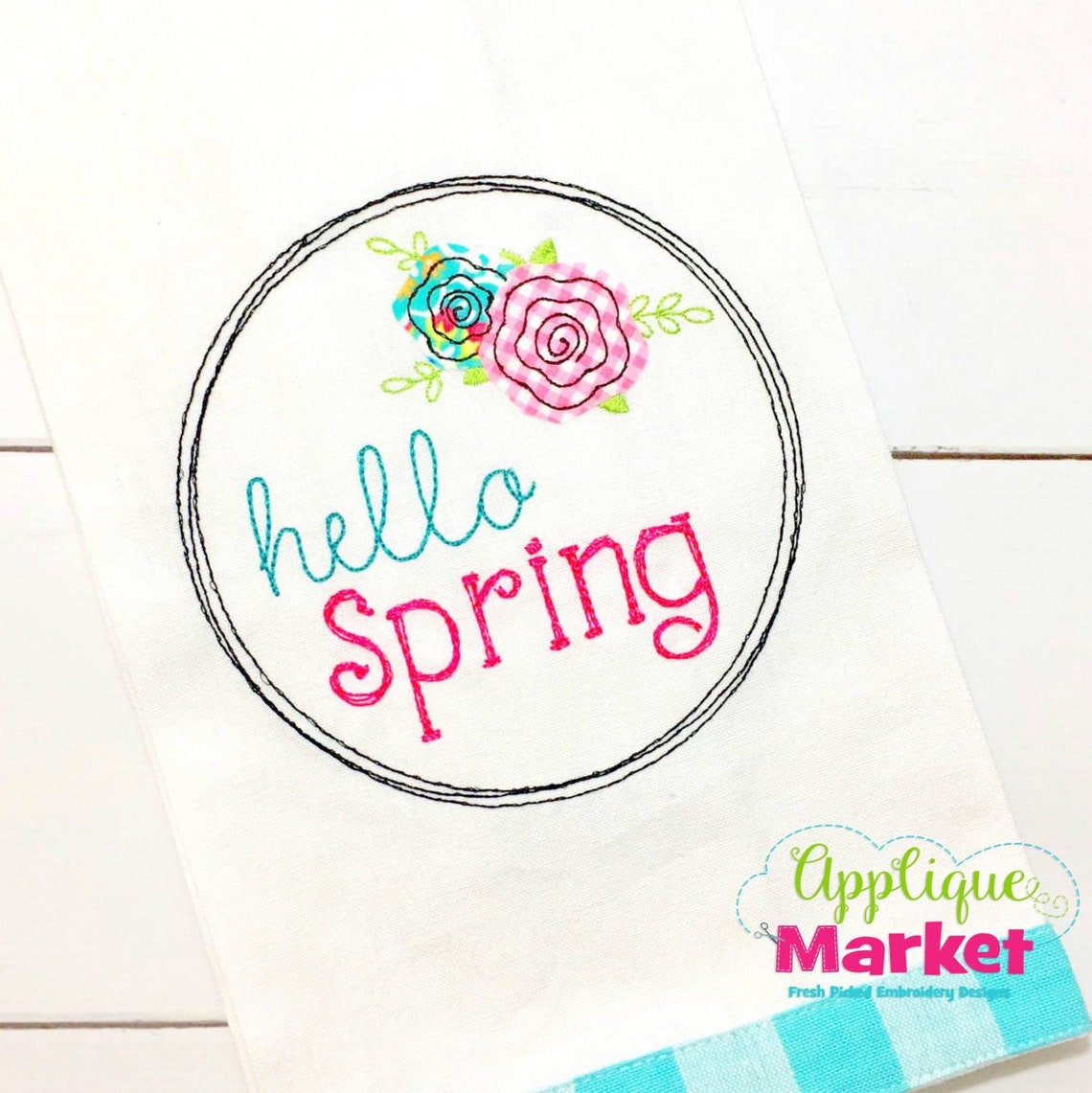 Machine Embroidery Design Applique Hello Spring Circle Bean - Etsy