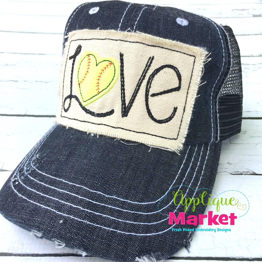 Machine Embroidery Applique Design Baseball Love Rectangle Hat Patch ...