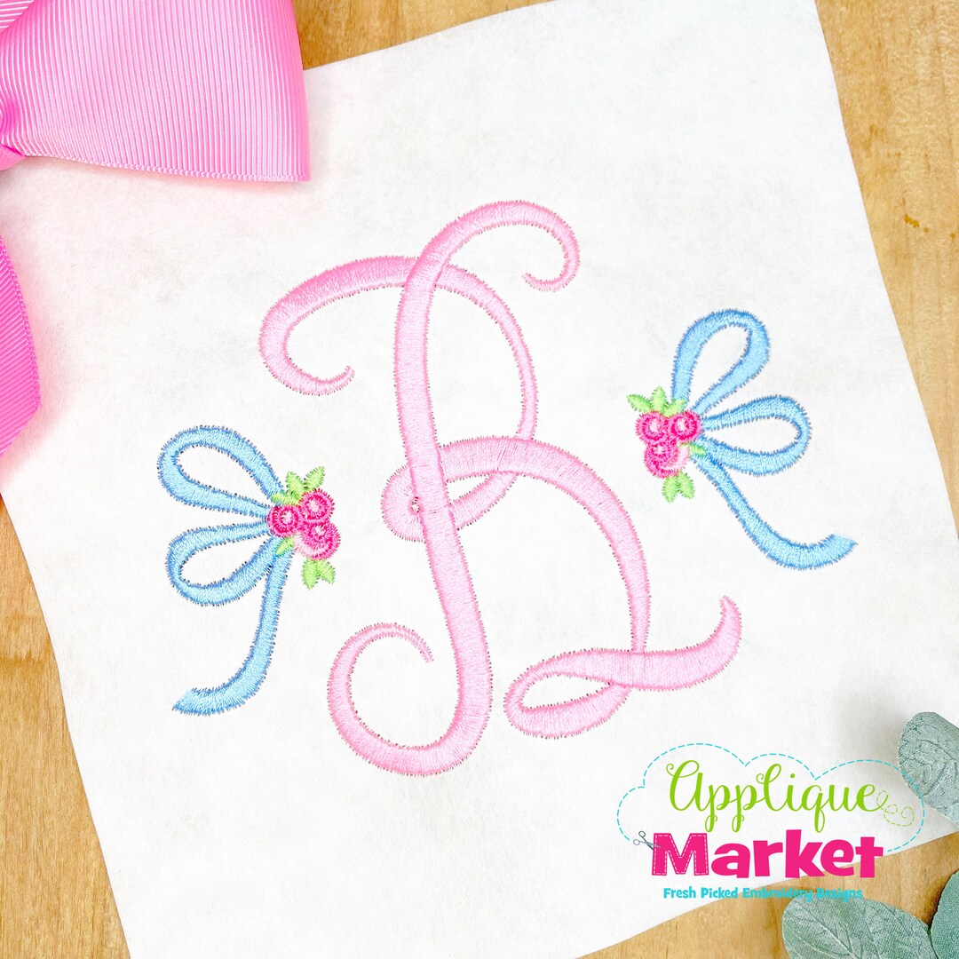 Machine Embroidery Design Embroidery Side Monogram Bows With Rose Satin ...