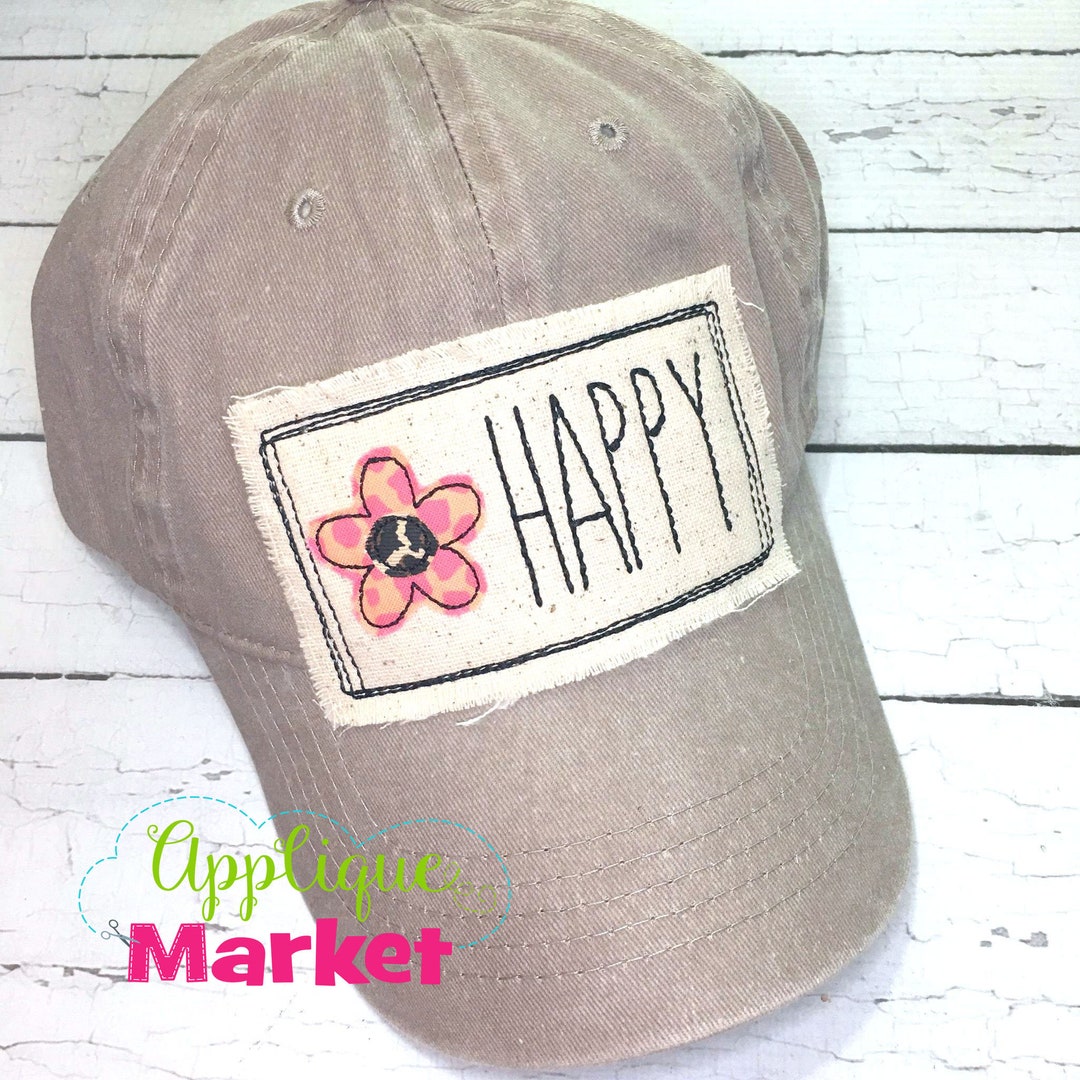 Machine Embroidery Applique Design Rectangle Doodle Flower Happy Hat ...