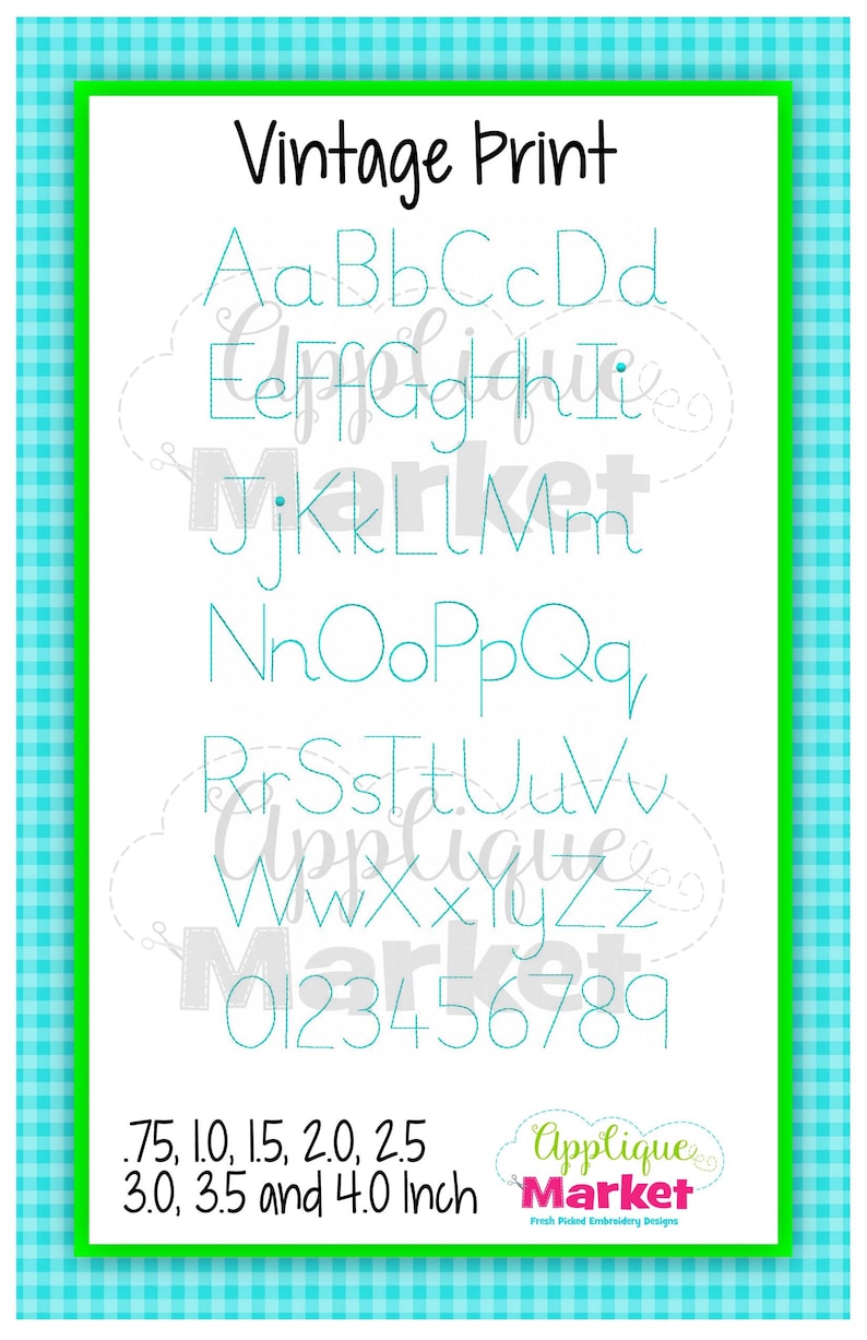 Machine Embroidery Design Vintage Print Alphabet Font INSTANT - Etsy