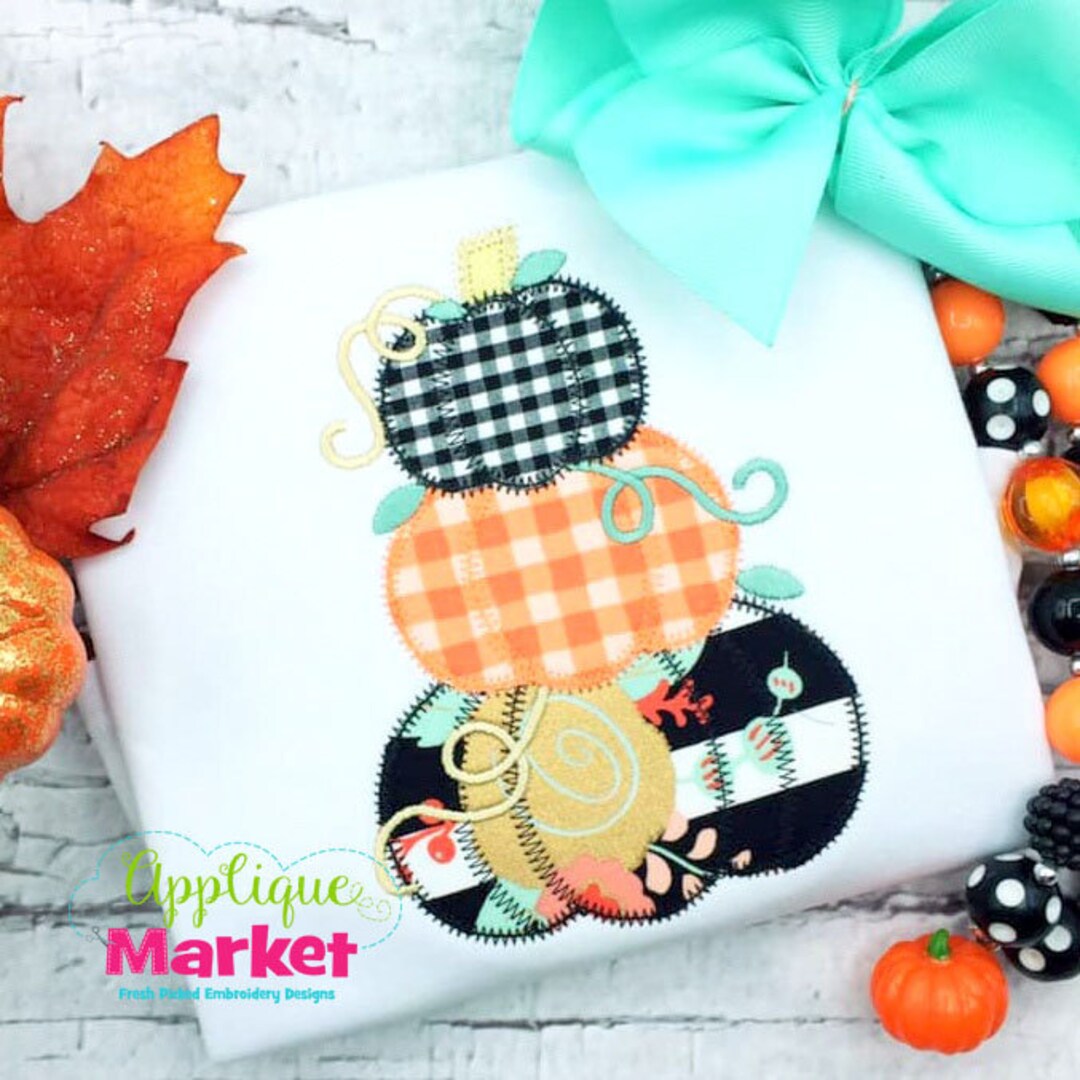 Machine Embroidery Design Applique Stacked Pumpkins Zig Zag INSTANT ...