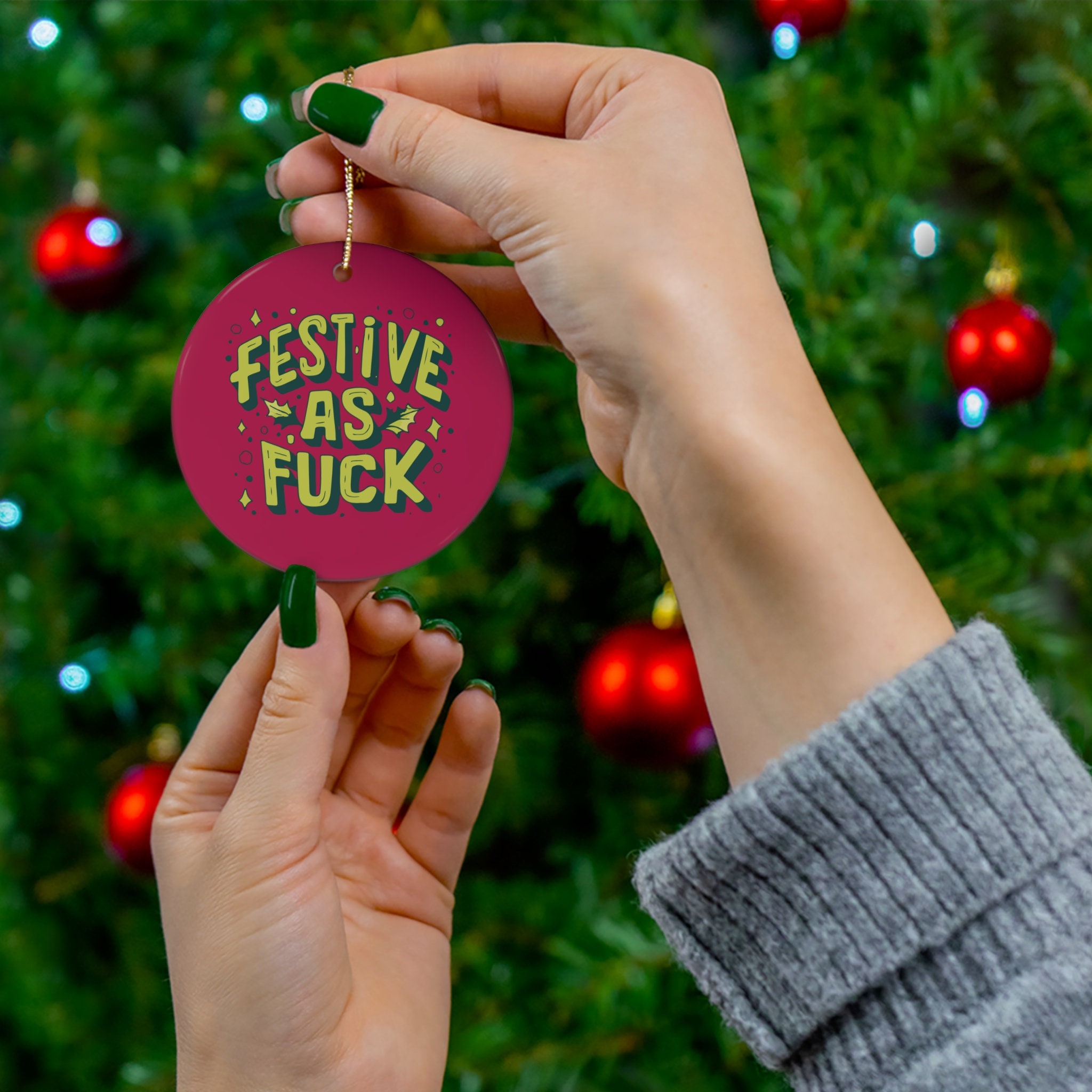 Festive as Fuck Christmas Ornament, Red, Ceramic, Funny Gift, Sarcastic ...