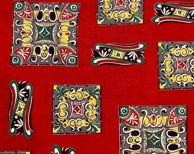 50s Mid Century Mod Atomic Tiki Barkcloth Fabric/ Eames Era Chic Cotton ...