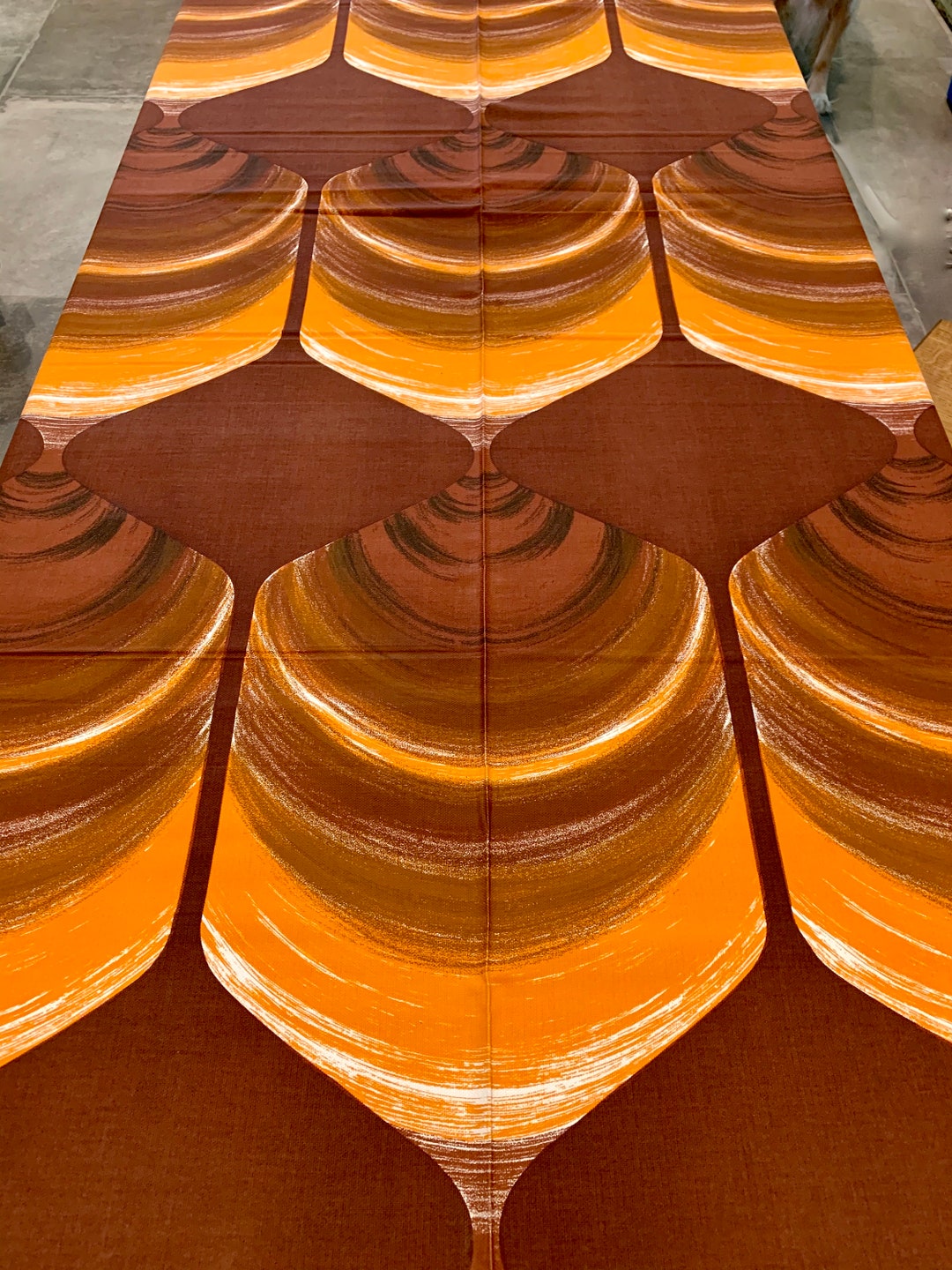 70s Op Art Fabric: Scandinavian Modern Upholstery, Brown & Orange (9 ...
