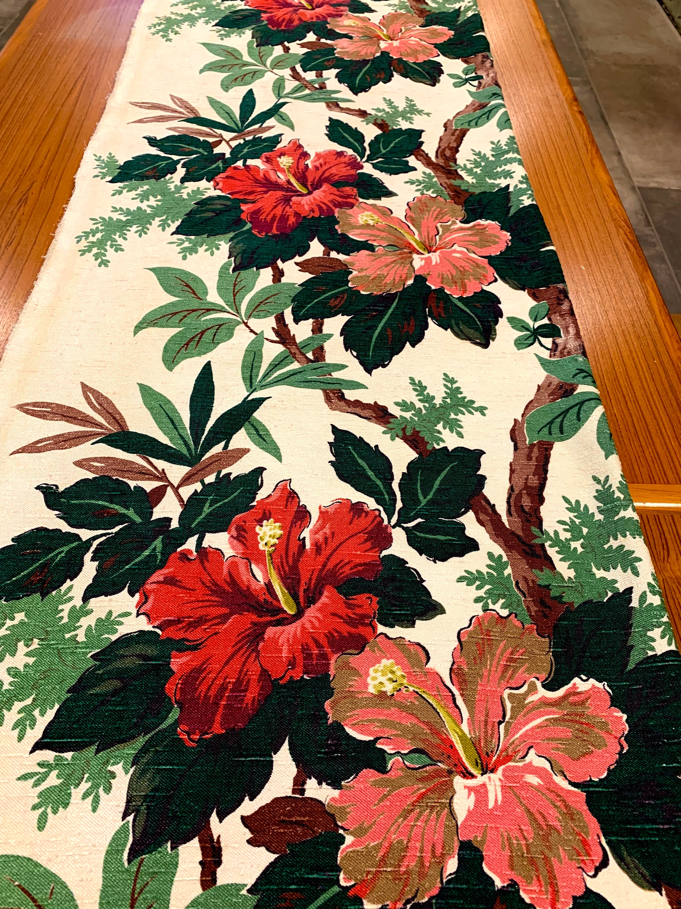 Iconic Vintage 30s Hibiscus Barkcloth Fabric / Tropical Hollywood Glam ...