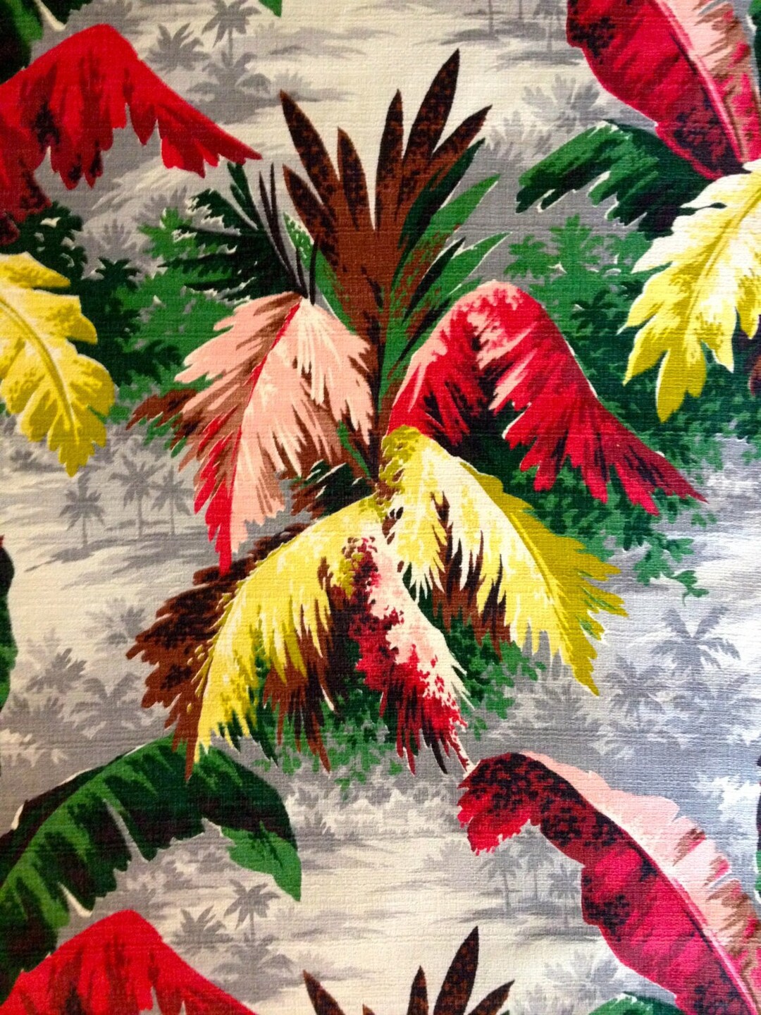 Tropical Barkcloth Fabric: Mid-century Hawaiian Foliage, 47