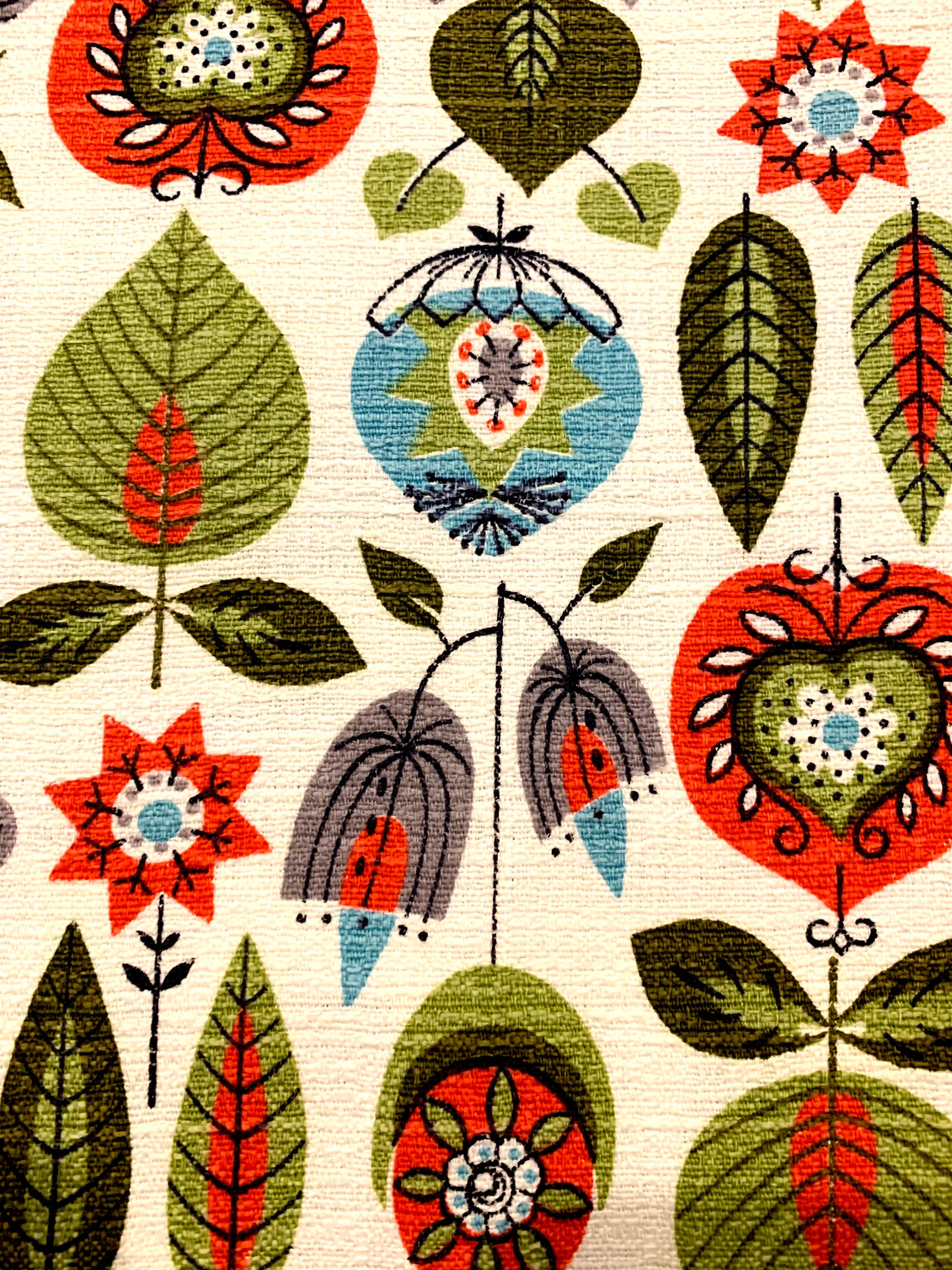 MCM Botanical Study of Leaves and Flowers Barkcloth Fabric/ Eames Era ...