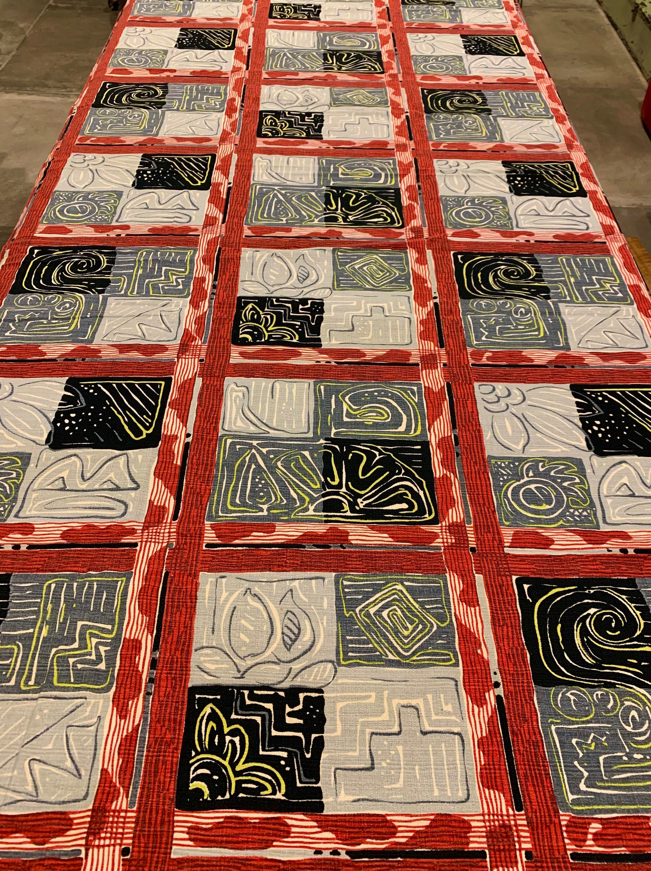 MCM 50s Tiki Tribal Barkcloth/ Ancient Mayan Civilization Meets Pablo ...