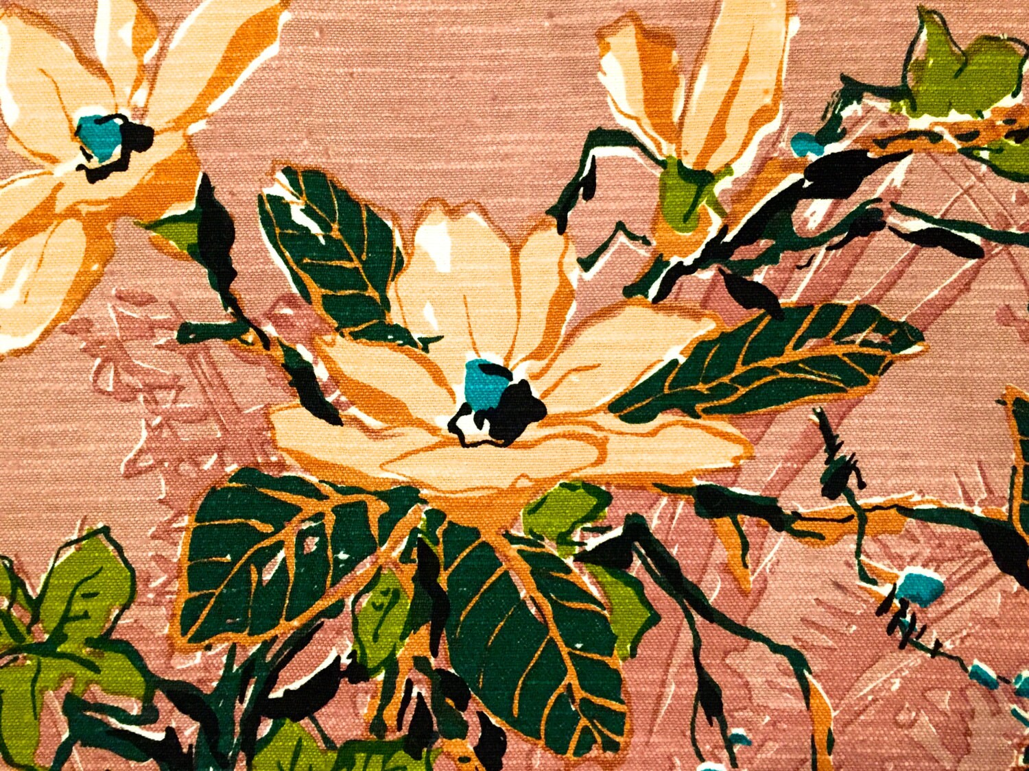 Magnificent Magnolias Barkcloth Fabric// Hollywood Regency Cotton ...